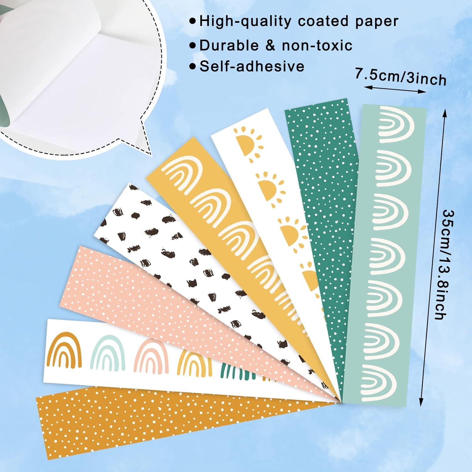 Whaline 82Ft Boho Bulletin Board Borders 8 Designs 72Pcs Rainbow Themed ...