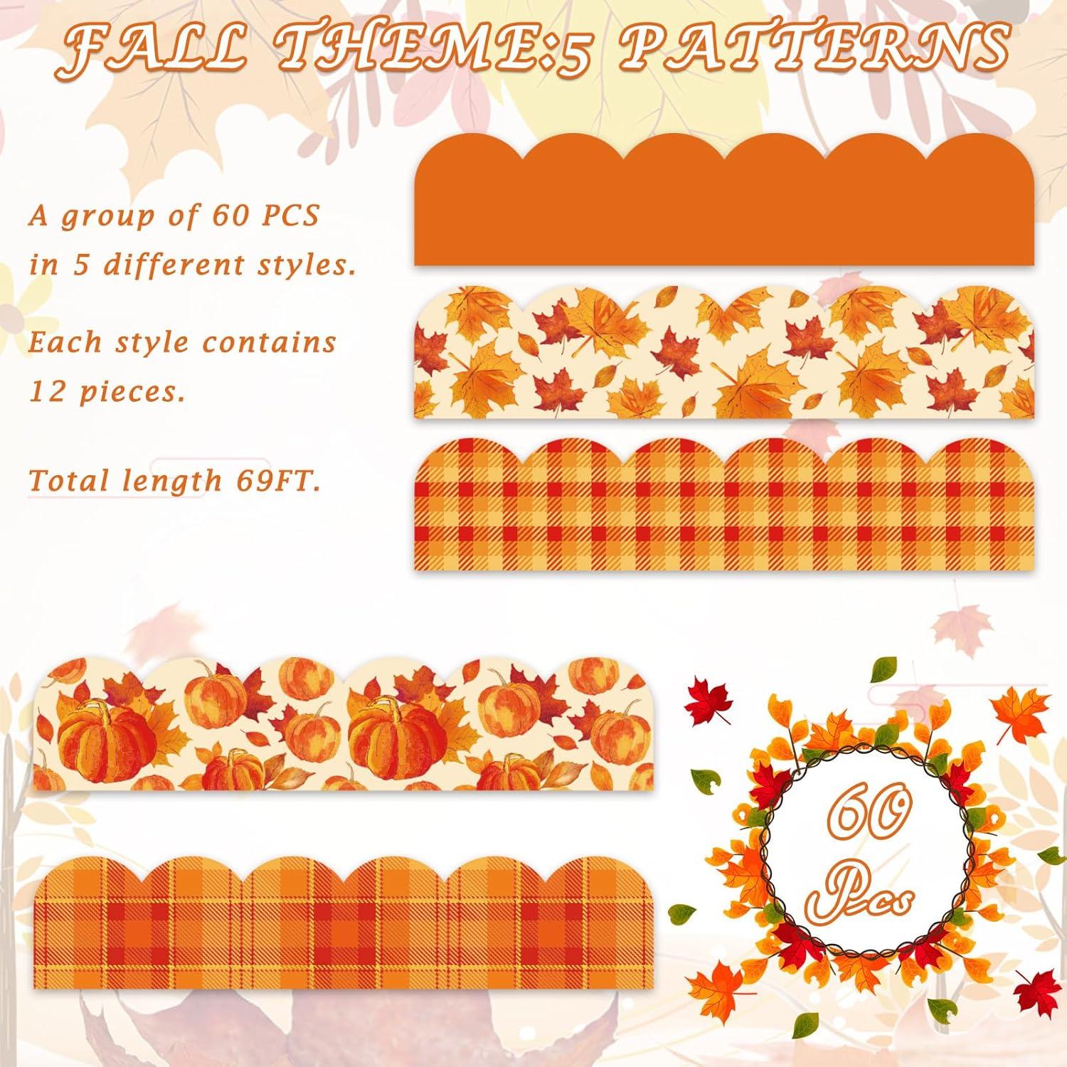 Whaline 69Ft Fall Bulletin Board Borders Watercolor Pumpkin Maple Leaf ...